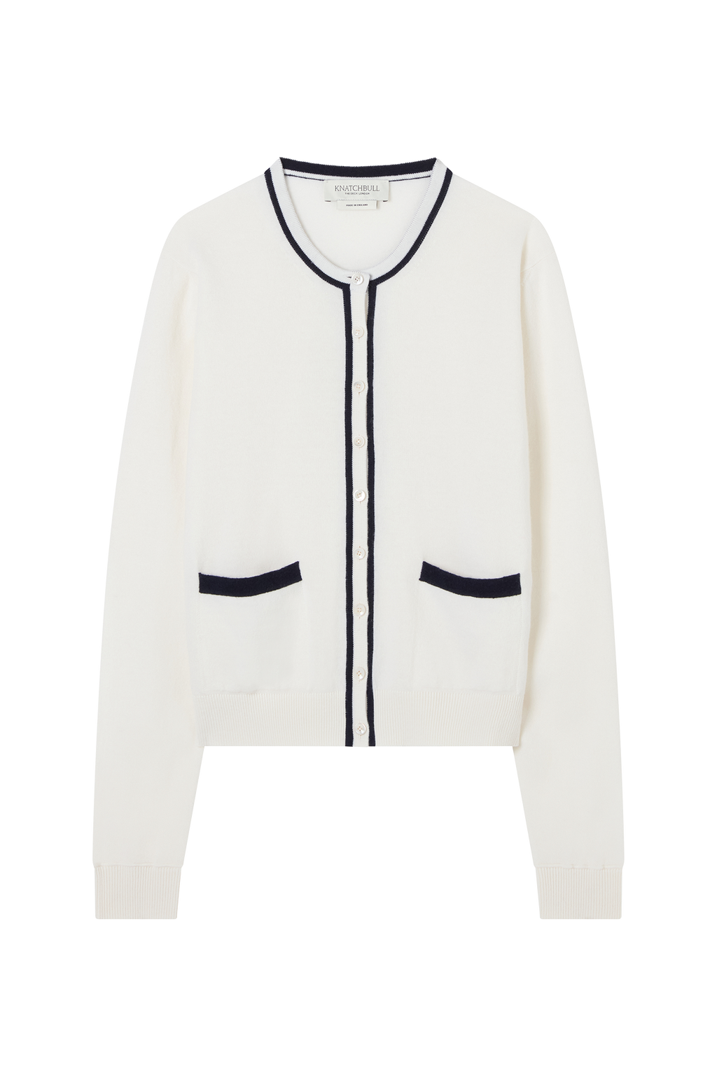 Contrast Cardigan in Cashmere Snow – Savile Row for Women – Knatchbull